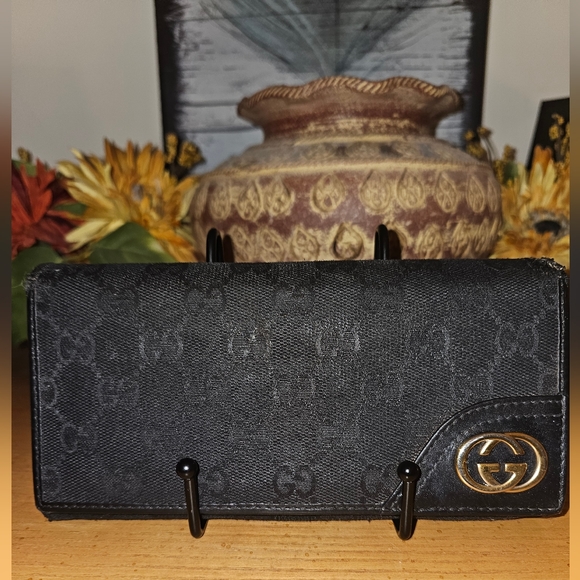 Gucci | Bags | Gucci Authentic Gg Long Wallet In Black Canvas With ...